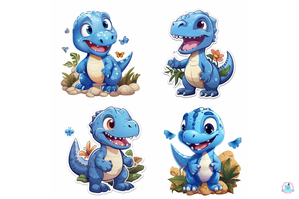 Kék T-Rex dinoszauruszos falmatrica | 8 + 24 db-os szett | 80 cm x 80 cm